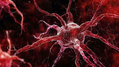 Detailed Close Up Of A Neuron With Branching Dendrites On A Dark