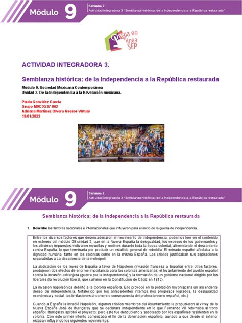 Semblanza De La Independencia A La República Pdf México España