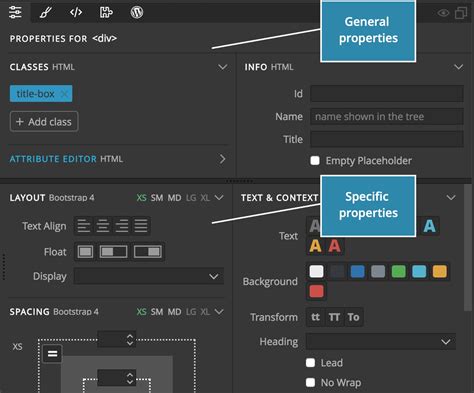 Element Properties Pinegrow Web Editor