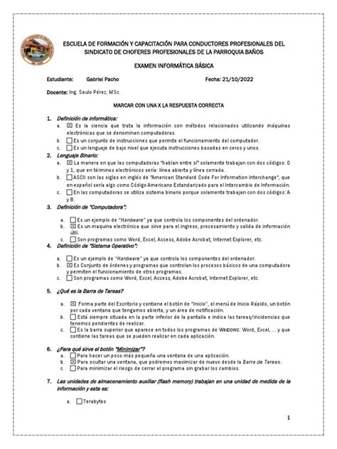 Examen De Informática Básica Pdf Ventana Informática Informática