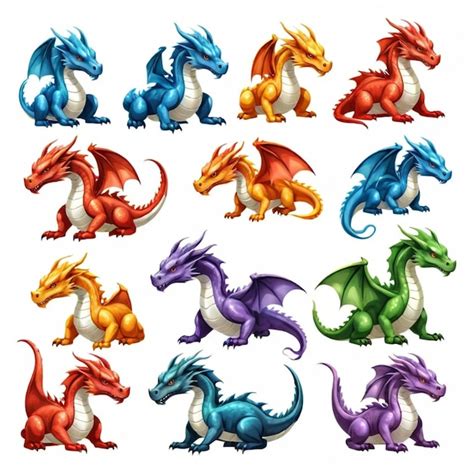 Premium Vector A Picture Of Different Colored Dragons With Different