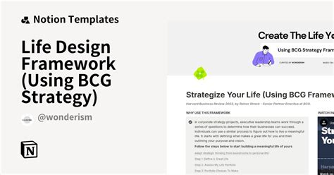 Life Design Framework Using Bcg Strategy Template By Wonderism