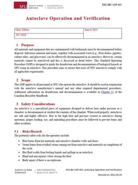 Sop 001 Autoclave Operation And Verification Tibbits Download Free