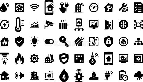 Building Management System Icon Set Of 50 Solid Vector Symbols For Bms