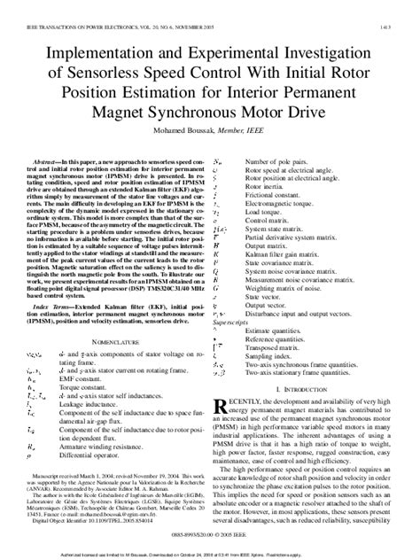 Pdf Implementation And Experimental Investigation Of Sensorless Speed