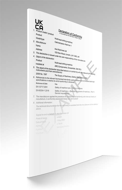 Ukca Marking Declaration Of Conformity Template• Self Assessment• Machinery Directive Product