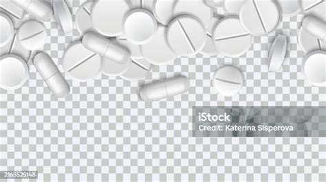 투명한 배경에 다양한 의료 흰색 알약과 캡슐과 벡터 테두리 알약에 대한 스톡 벡터 아트 및 기타 이미지 알약 약품 캡슐 투명 배경 Istock