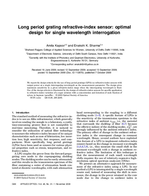 Pdf Long Period Grating Refractive Index Sensor Optimal Design For Single Wavelength