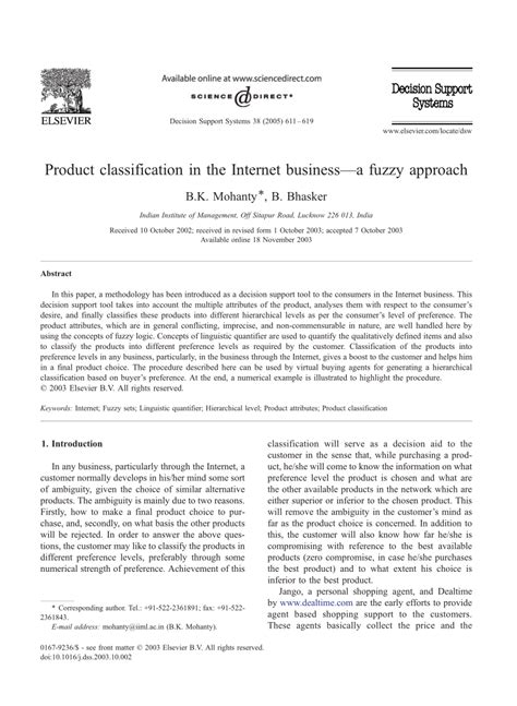 Pdf Product Classification In The Internet Business A Fuzzy Approach