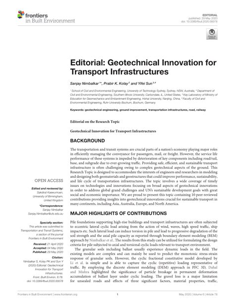 Pdf Editorial Geotechnical Innovation For Transport Infrastructures