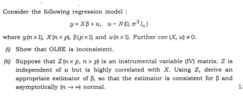 solved consider the following regression model
