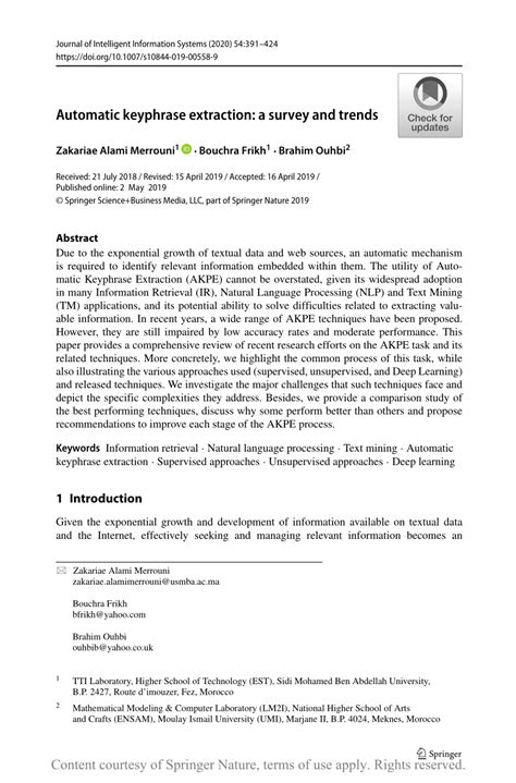 Automatic Keyphrase Extraction A Survey And Trends Request Pdf