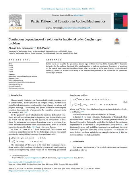 Pdf Continuous Dependence Of A Solution For Fractional Order Cauchy