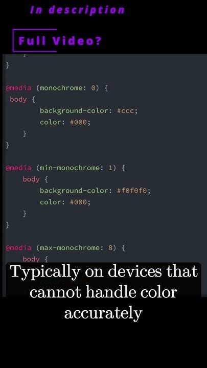💻 Css 38a 💻 Monochrome Media Feature 💻 Css Css3 Csscourse Html Html5 Omg Youtube
