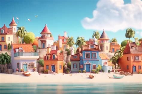 Premium Ai Image Cartoon Small Town 3d Animation Style
