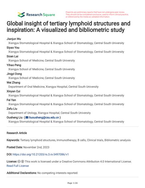 Pdf Global Insight Of Tertiary Lymphoid Structures And Inspiration A Visualized And
