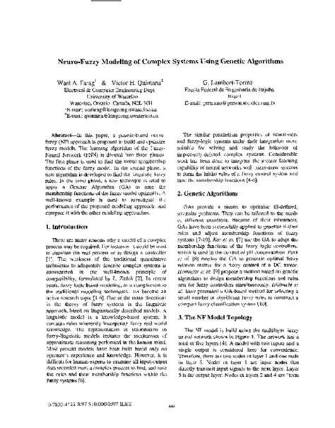Pdf Neuro Fuzzy Modeling Of Complex Systems Using Genetic Algorithms