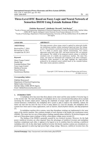 Three Level DTC Based On Fuzzy Logic And Neural Network Of Sensorless