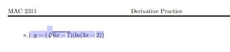Solved Mac 2311 Derivative Practice E Y V6x