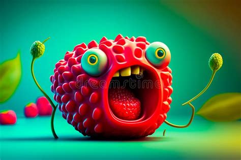 An Illustration Of Raspberry With Green Leaves Generative Ai Stock Illustration Illustration