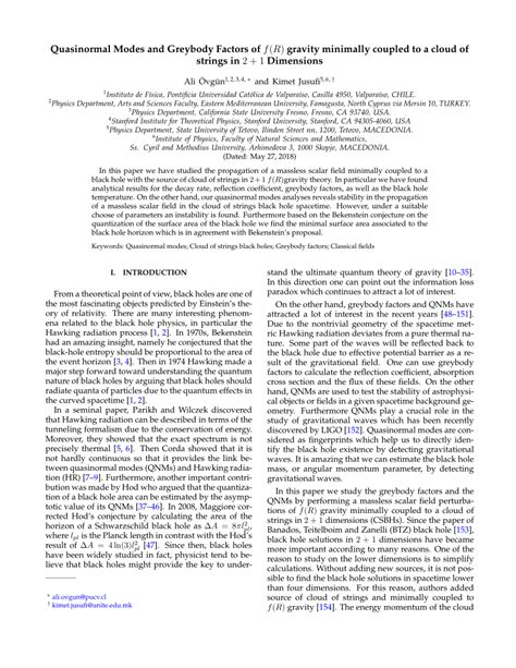 Pdf Quasinormal Modes And Greybody Factors Of F R Gravity Minimally Coupled To A Cloud Of