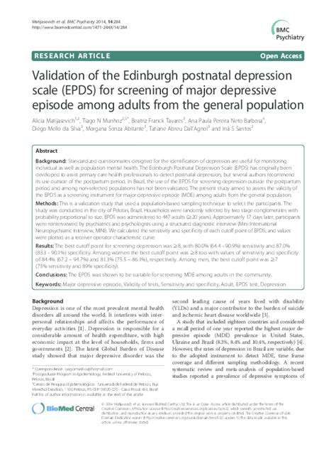 Pdf Validation Of The Edinburgh Postnatal Depression Scale In Italy