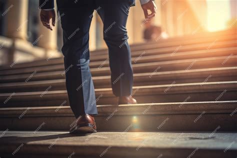 Premium Photo A Business Man Walking Up The Steps Bokeh Style Background