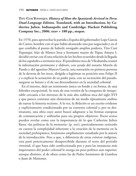 Titu Cusi Yupanqui History Of How The