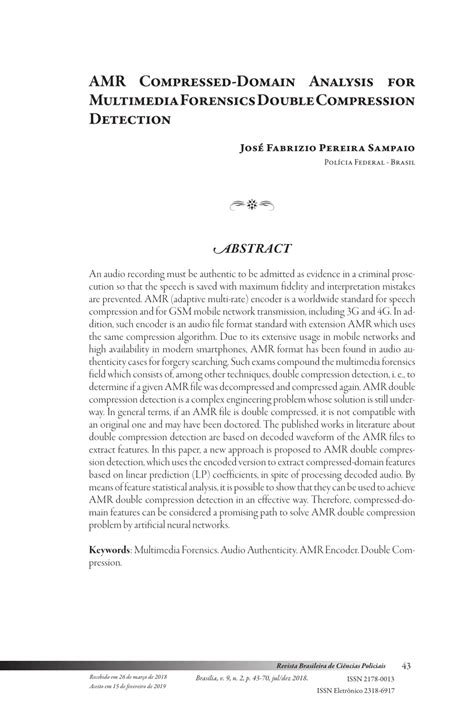 Pdf Amr Compressed Domain Analysis For Multimedia Forensics Double Compression Detection