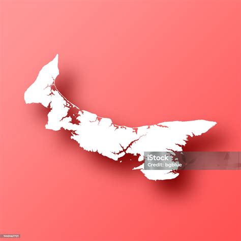 그림자가 있는 빨간색 배경에 프린스 에드워드 아일랜드 지도 프린스 에드워드 아일랜드에 대한 스톡 벡터 아트 및 기타 이미지