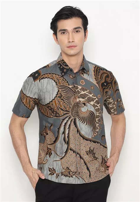 Jual Enzy Batik Kemeja Batik Pria Ranawijaya Short Sleeve Grey Original 2025 Zalora Indonesia