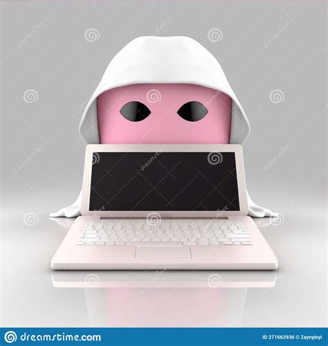 Cute Anonymous Hacker With Hoodie Using Computer Laptop Concept Of Ethical Hacking