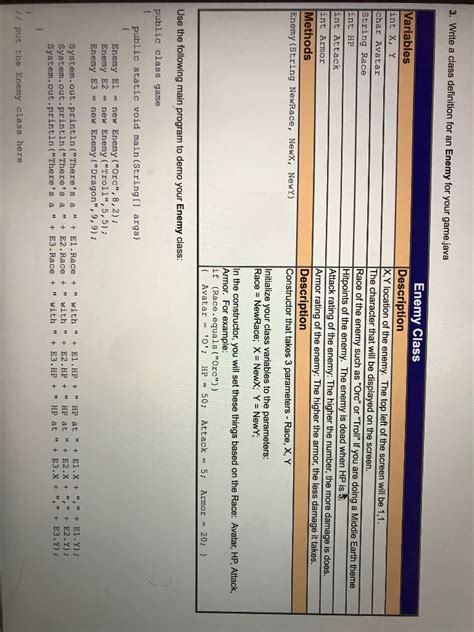 Solved 3 Write A Class Definition For An Enemy For Your