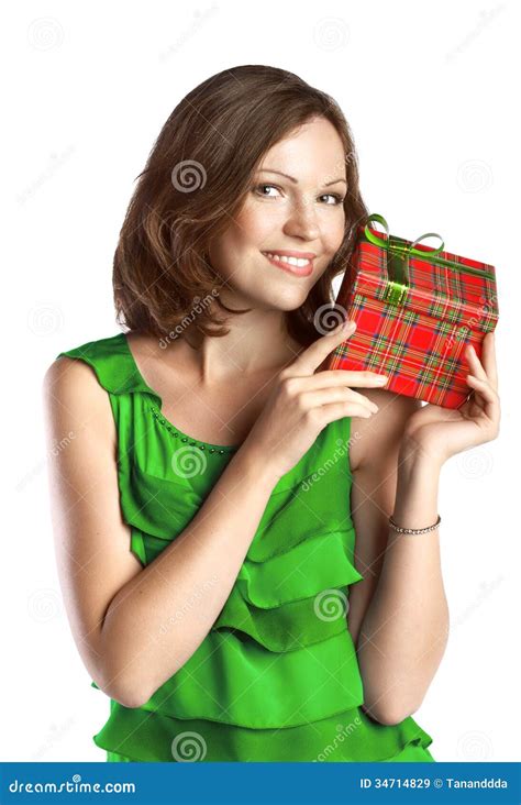 Молодая жизнерадостная женщина в зеленом платье Стоковое Изображение изображение насчитывающей