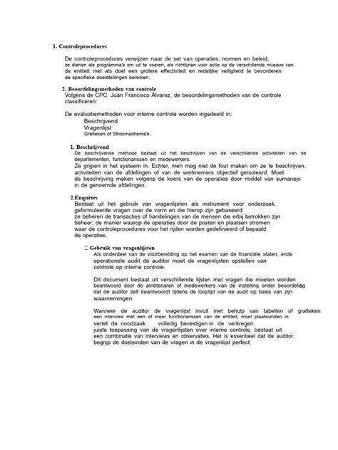 Methoden Van Evaluatie Van Interne Controle En Audittechnieken Pdf