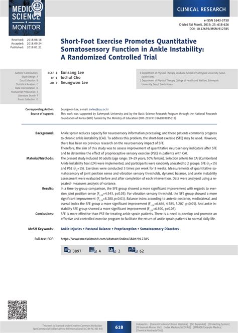 Pdf Short Foot Exercise Promotes Quantitative Somatosensory Function