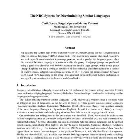 The Nrc System For Discriminating Similar Languages Acl Anthology