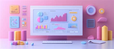 Modern Data Analytics Dashboard With Colorful Charts And Graphs On Computer Screen In Pastel