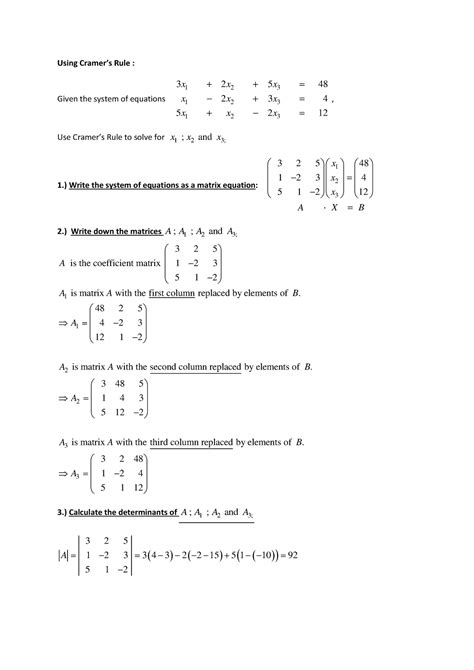 Cramers Rule Using Cramers Rule Given The System Of Equations 1 2