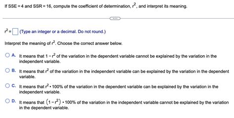 Solved If SSE And SSR Compute The Coefficient Of Chegg Com