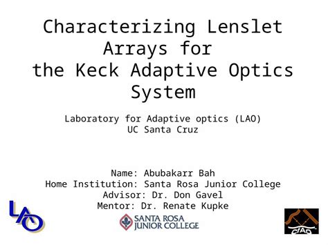 Ppt Characterizing Lenslet Arrays For The Keck Adaptive Optics System