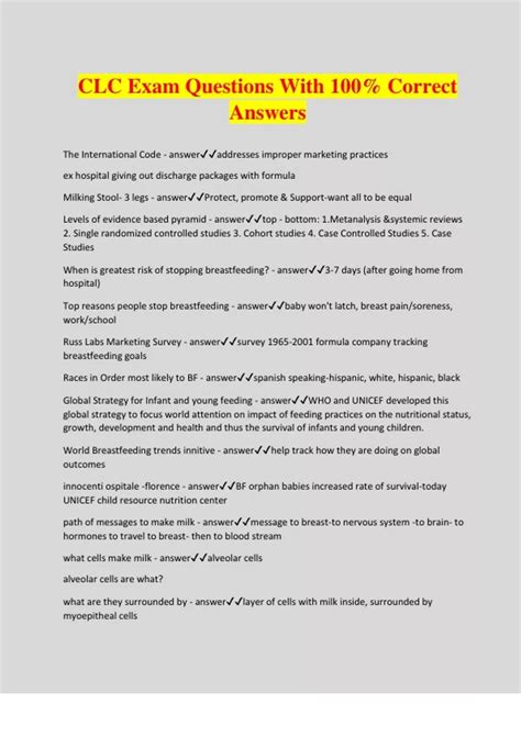 CLC Exam Questions With Correct Answers CLC Stuvia US
