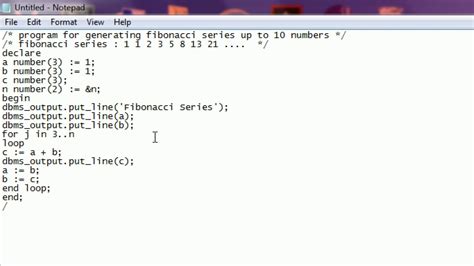 Plsql Program Generation Of Fibonacci Series In Telugu Youtube