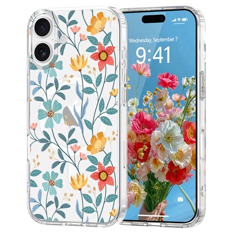 Amazon Com Pepmune Magnetic For IPhone Case Floral Cute Clear Flower Cover For Women Girls