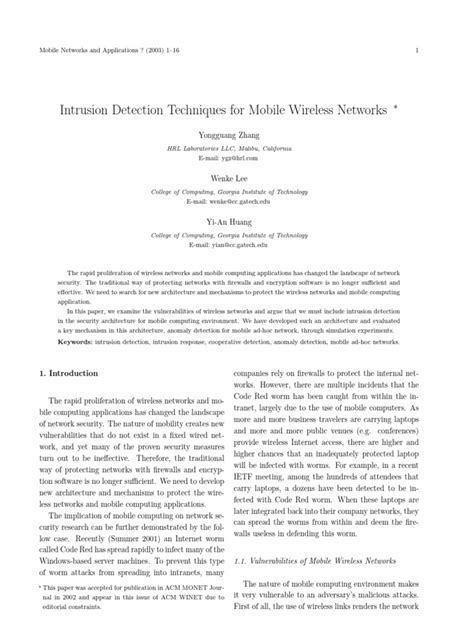 Intrusion Detection Techniques For Mobil Pdf