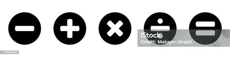 기본 수학 아이콘 기본 수학 기호입니다 수학 기호 집합 더하기 빼기 곱셈 나눗셈 같음 흰색 배경에 격리된 벡터 그림입니다 곱셈에 대한 스톡 벡터 아트 및 기타 이미지