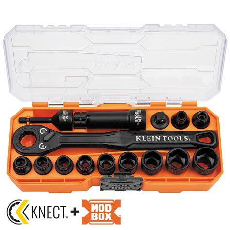 Knect™ 3 8 Inch Drive Impact Rated Pass Through Socket Set 15 Piece 65400 Klein Tools