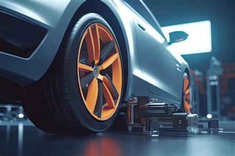 레이저 센서 장비 진단 및 3d 휠 정렬에 대한 근접 자동차 휠 실내 서비스 유지 보수 수리 센터 자동 캠버 토 체크 고정 작업을 위한 차고 작업장 내부 차량 프리미엄