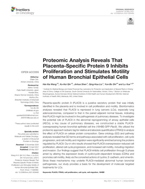Pdf Proteomic Analysis Reveals That Placenta Specific Protein 9