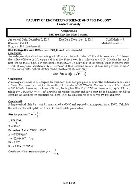 Hn Mt Assign 2 F24 Hmt Assingment Faculty Of Engineering Science And Technology Hamdard